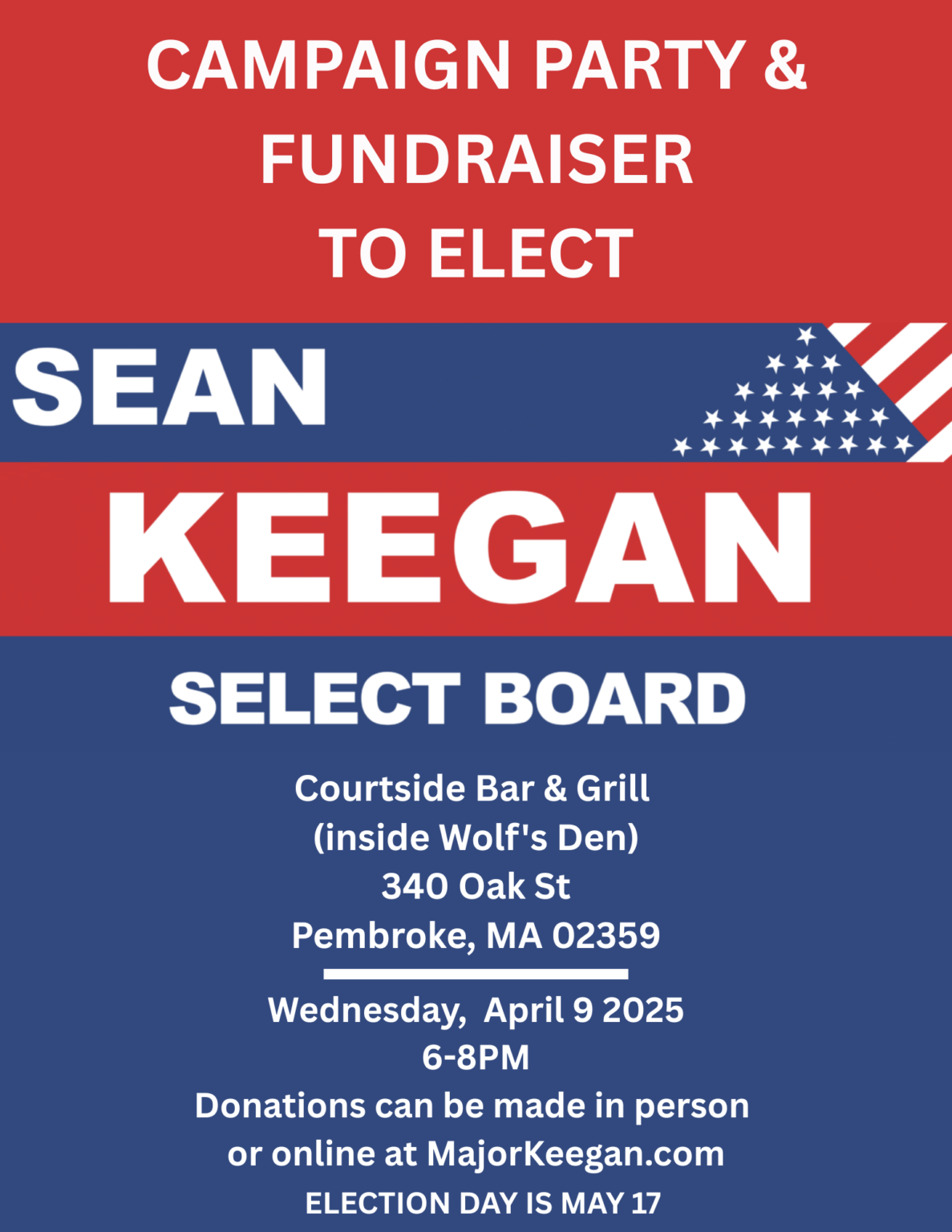 April 9 Kickoff Event - Major Sean Keegan for Select Board